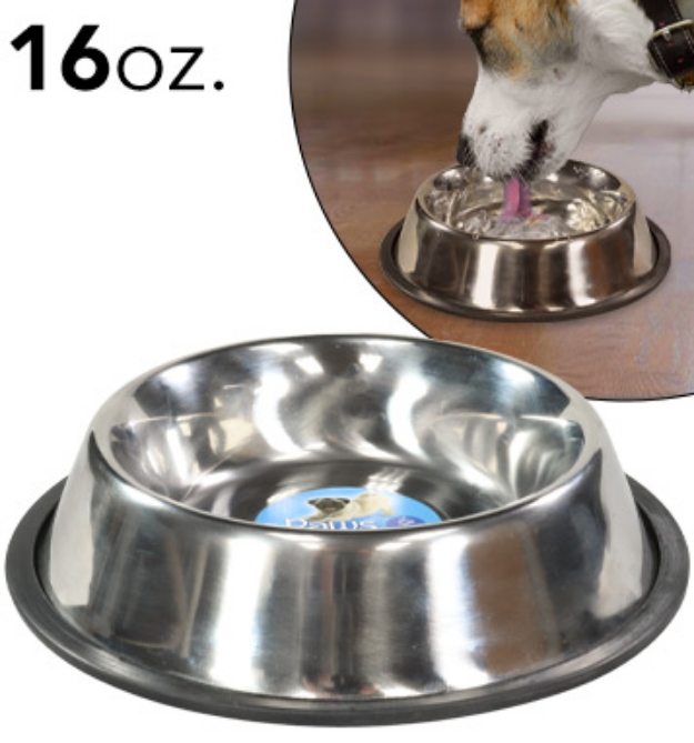 Medium Size Stainless Steel Pet Food Dish With Rubber Base - PulseTV