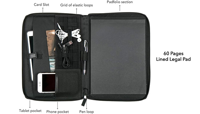 Executive Padfolio - Durable Zippered Portfolio w/ Legal Pad - PulseTV