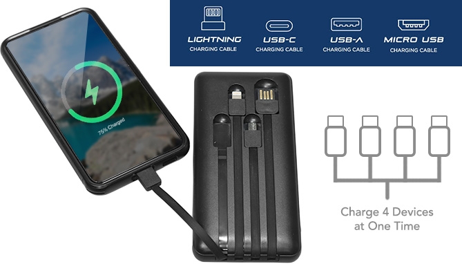 Multi-Device Power Bank: 10K mAh with Built-In Cords - PulseTV