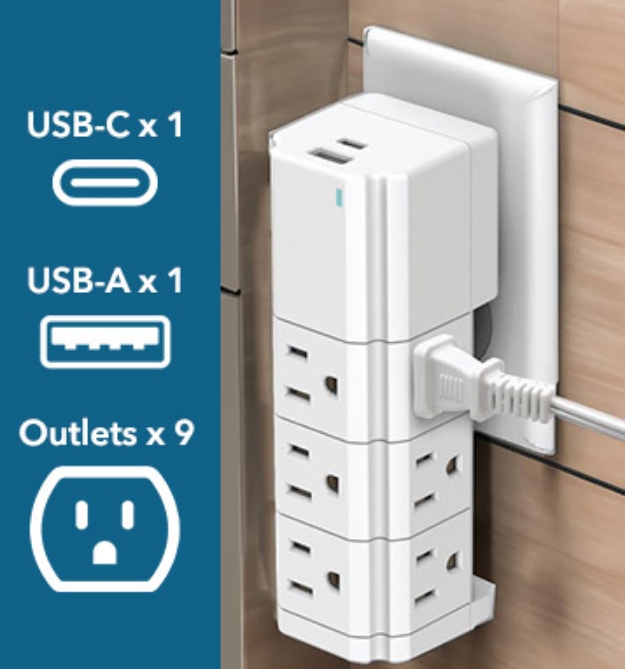 Multi-Charging Swivel Outlet Surge Protector: 11 Ports & USB-C - PulseTV